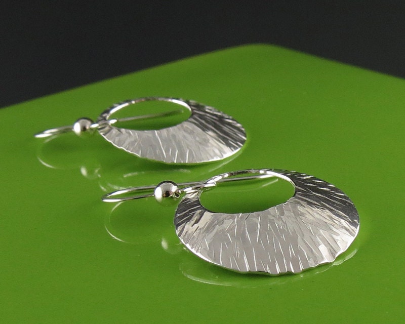 Small Modern Round Textured Silver Earrings - Etsy
