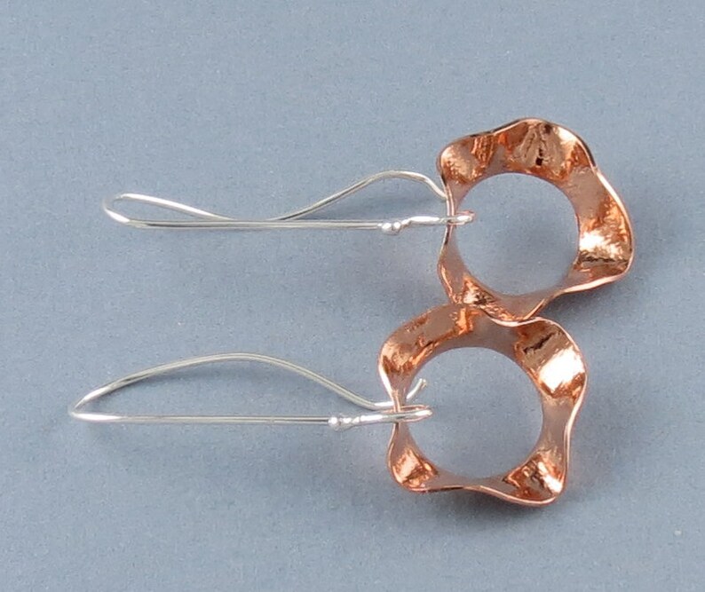 Wavy Copper Circle Earrings With Sterling Silver Ear Wires | Etsy