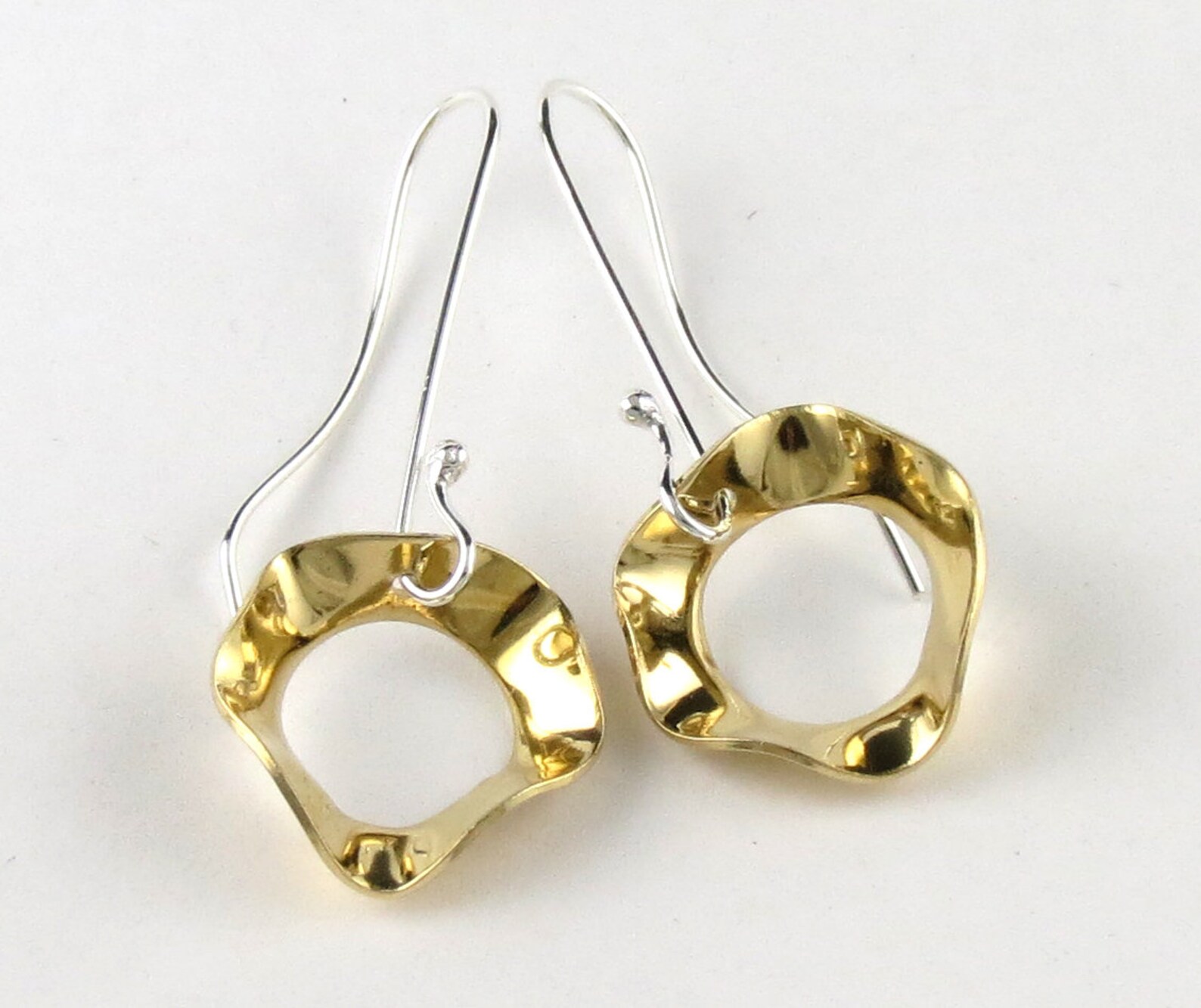 Wavy Brass Circle Earrings With Sterling Silver Ear Wires - Etsy