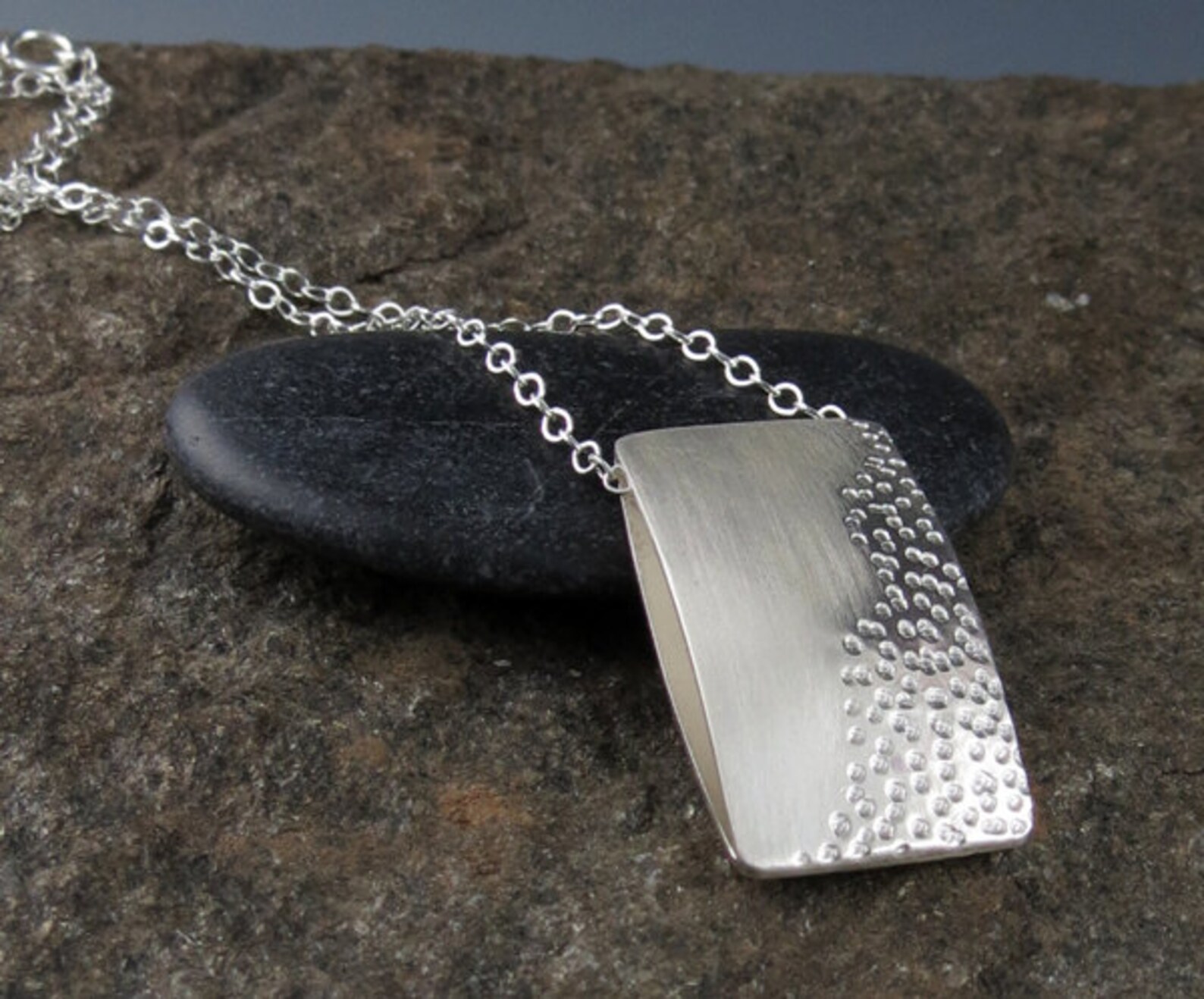 Zen Silver Rectangular Reversible Textured Pendant, "pebble Path and ...