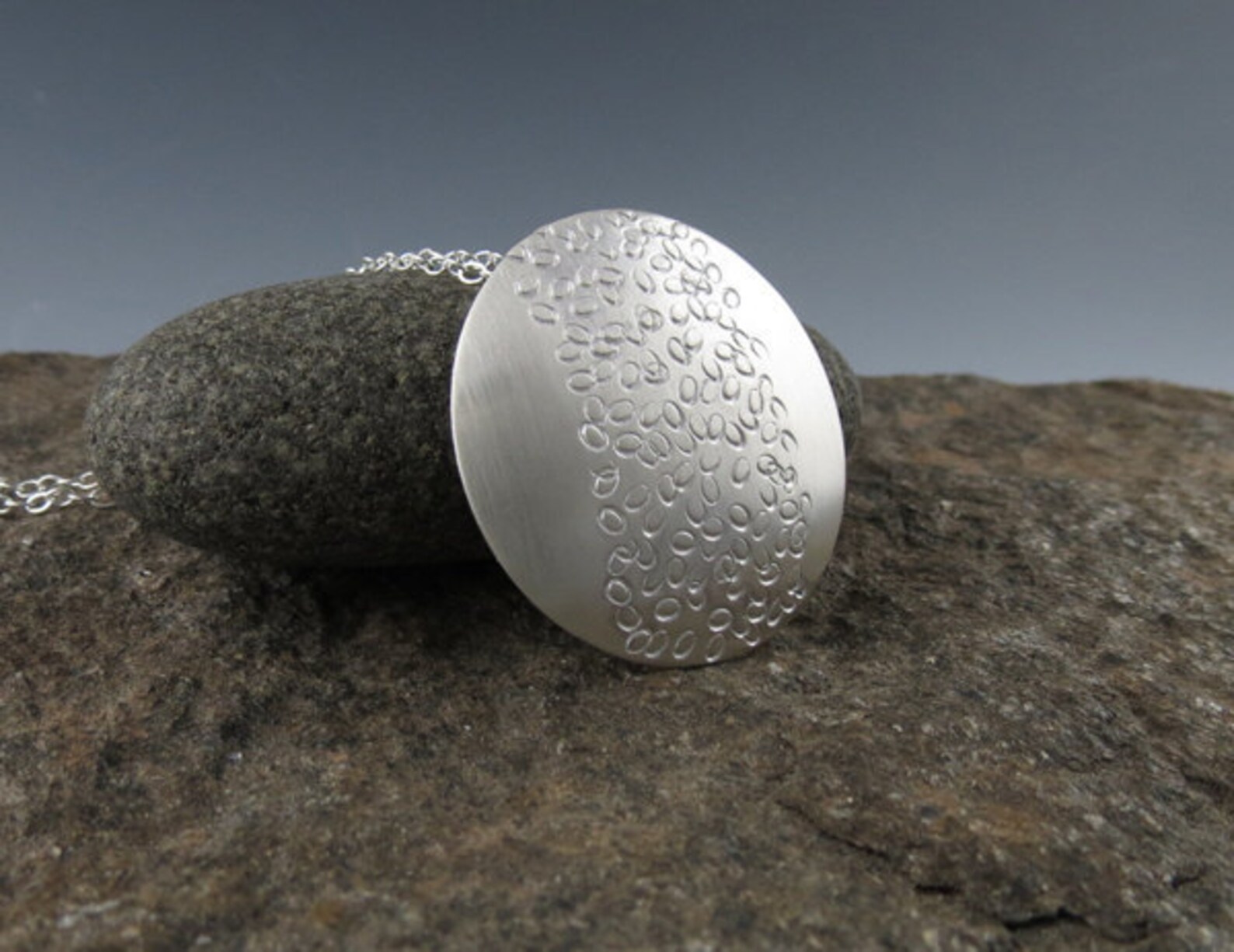 Round Sterling Silver Textured Pendant pebble Path - Etsy