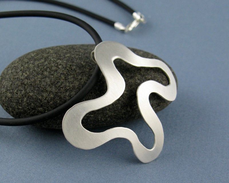 Abstract Modern Sterling Silver Pendant on Rubber Cord - Etsy