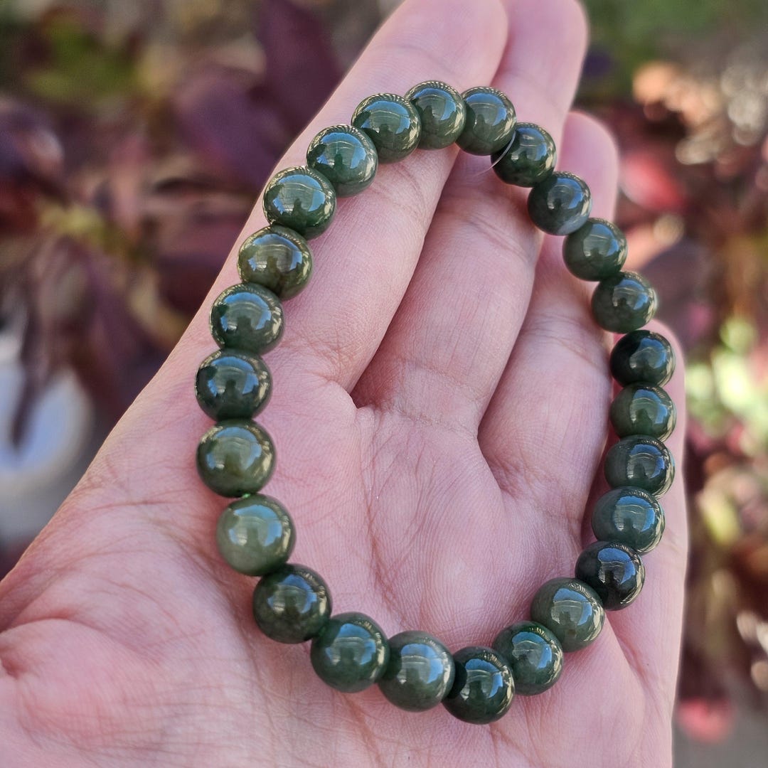 Natural Dark Green Jadeite Bracelet – Type A Burmese Jade Beads – 6.5mm ...