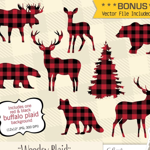 Buffalo Plaid Clipart Animal Silhouette Clip Art Vector - Etsy Canada