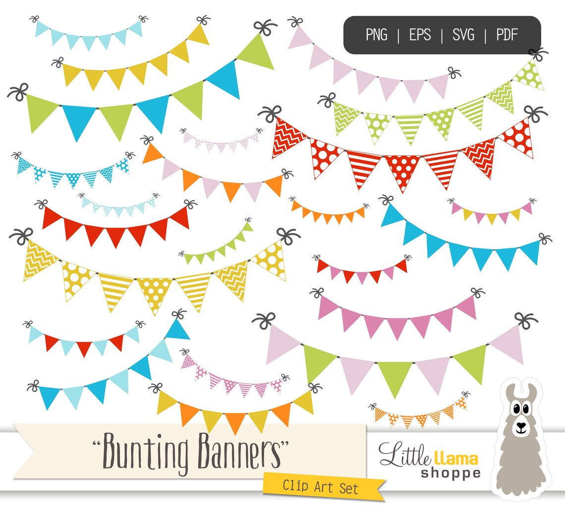 Bunting Banner Clip Art Garland Clipart Party Flag Clipart - Etsy
