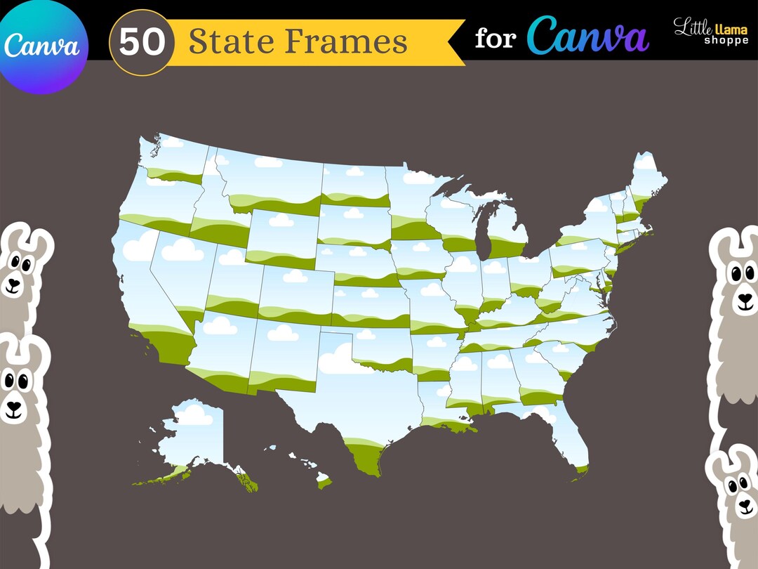 Canva Frames of the United States Map | Set of 50 Drag and Drop State ...