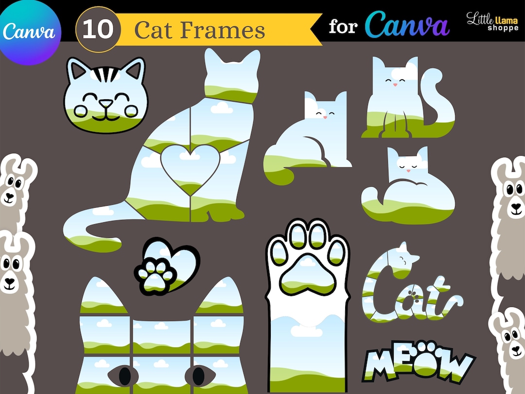 Cat Canva Frames | Set of 10 Custom Drag and Drop Cat and Kitten Themed ...