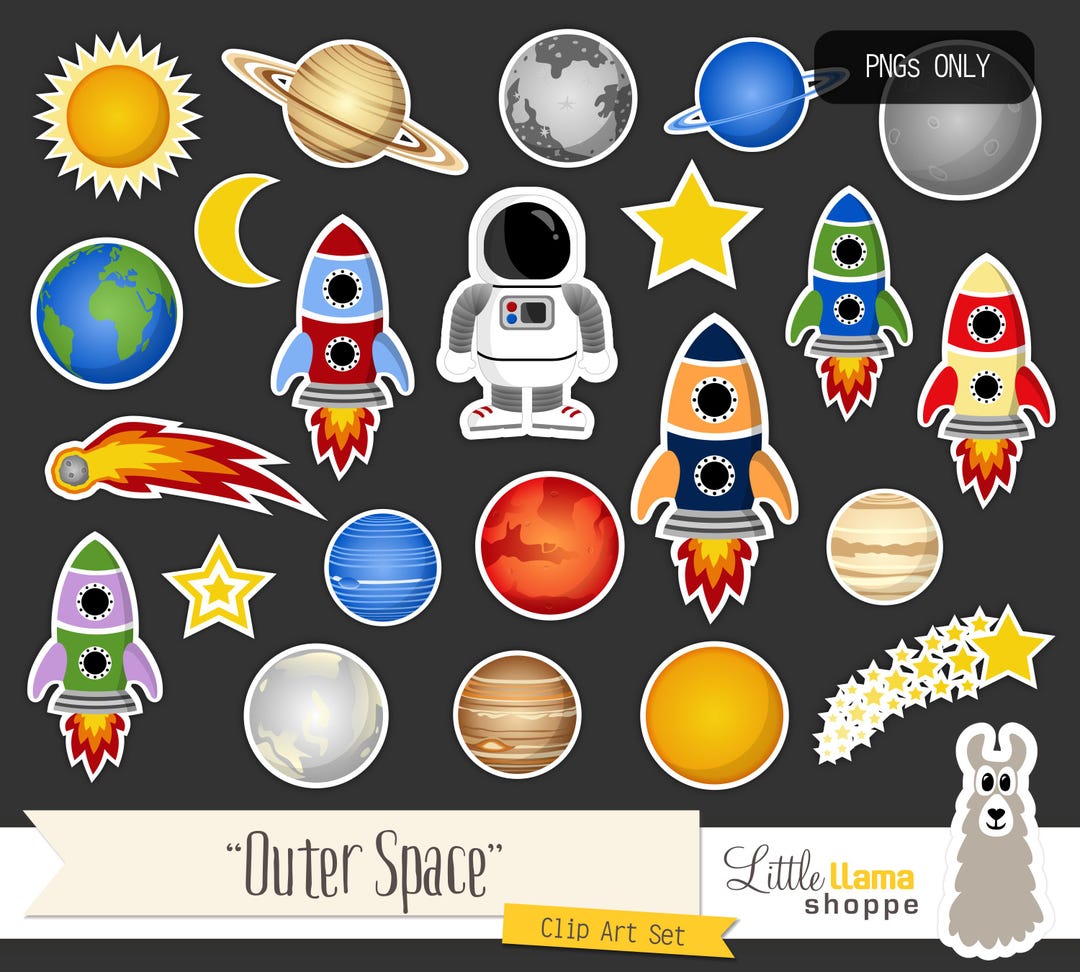 Space Clip Art, Cosmic Astronomy Planets Rockets Astronaut Sun Moon ...