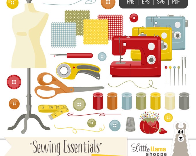 Hand Drawn Sewing Clipart. Doodle Dressmaking Clip Art. Tailor's ...