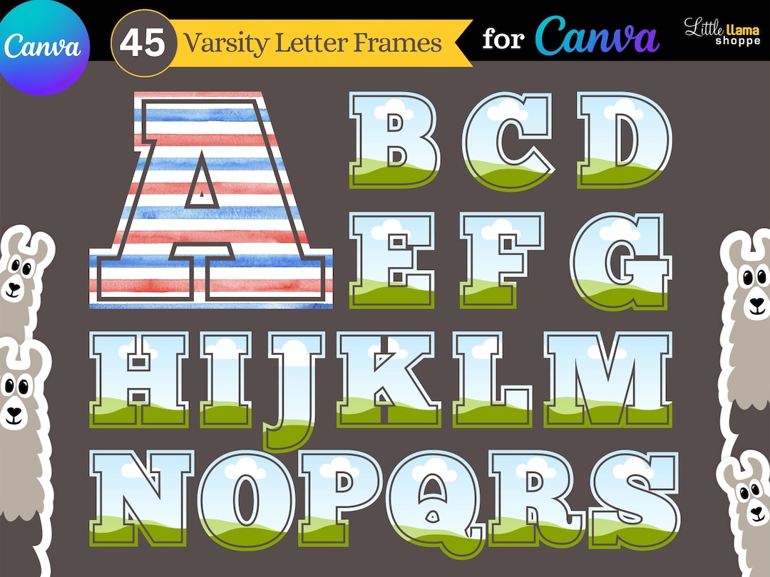 Canva Frames Varsity Letters | Set of 45 Collegiate Font Frames ...