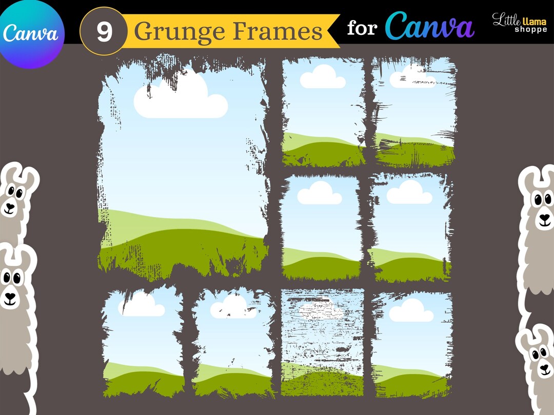 Grunge Canva Frames: Distressed Rectangle Clip Art (commercial Use ...