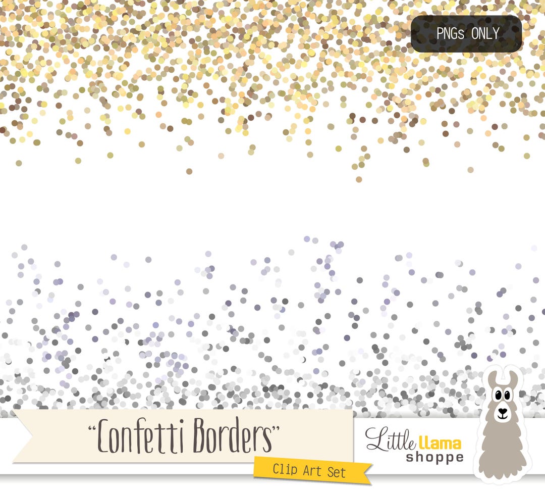 Confetti Border Clip Art, Gold Glitter Border Clipart, Silver Glitter ...