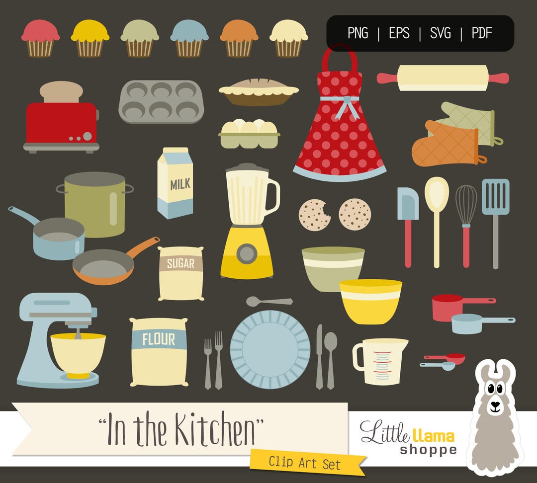 Kitchen Clipart, Baking and Cooking Clip Art Set, SVG and PNG, Instant ...