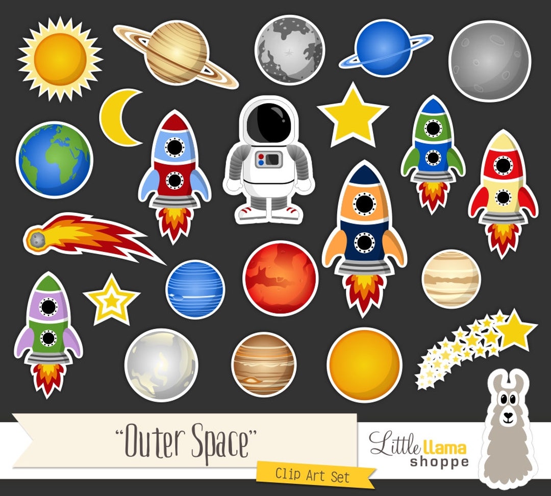 Space Clip Art, Cosmic Astronomy Planets Rockets Astronaut Sun Moon ...