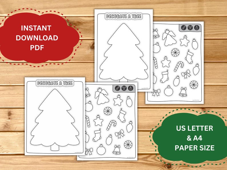 Decorate a Christmas Tree Printable Craft | Kids Coloring, Cut-and ...