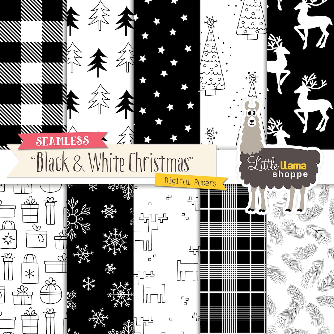 Black & White Christmas Digital Paper: Seamless Patterns (digital ...