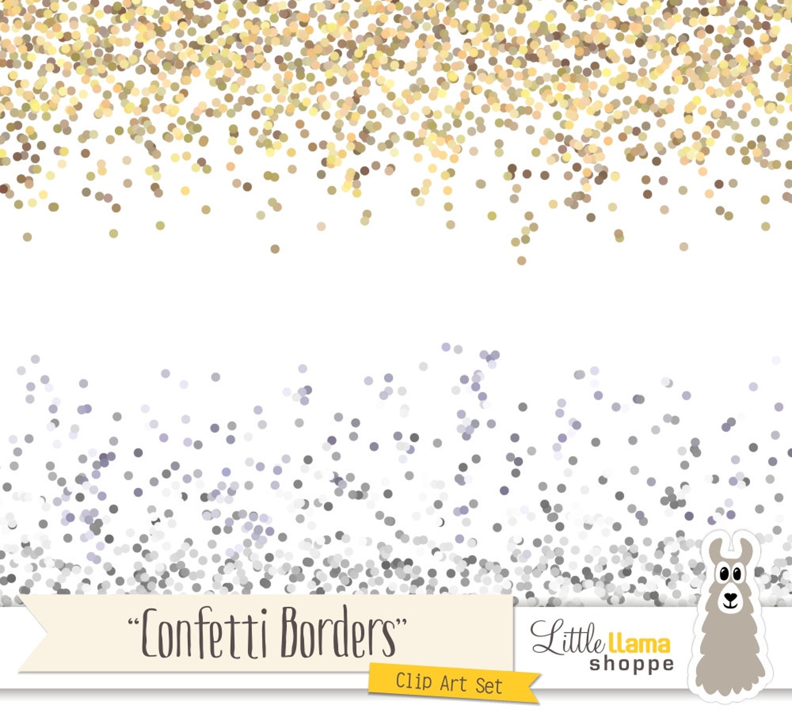 Confetti Border Clip Art Gold Glitter Border Clipart Silver - Etsy