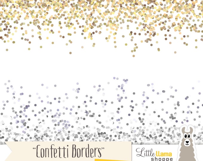 Confetti Border Clip Art Gold Glitter Border Clipart Silver | Etsy