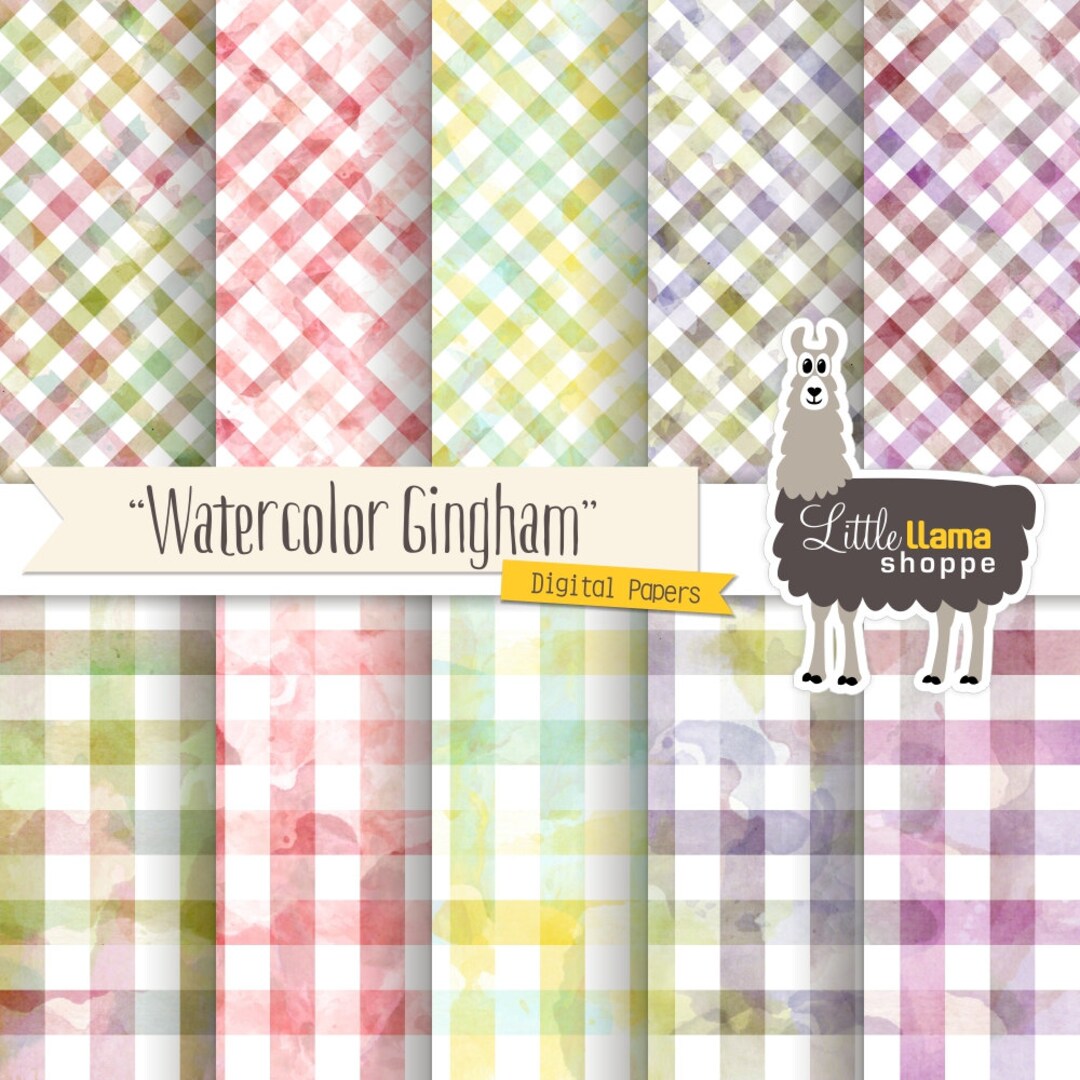 Gingham Digital Paper, Watercolour Digital Backgrounds, Plaid Digital ...