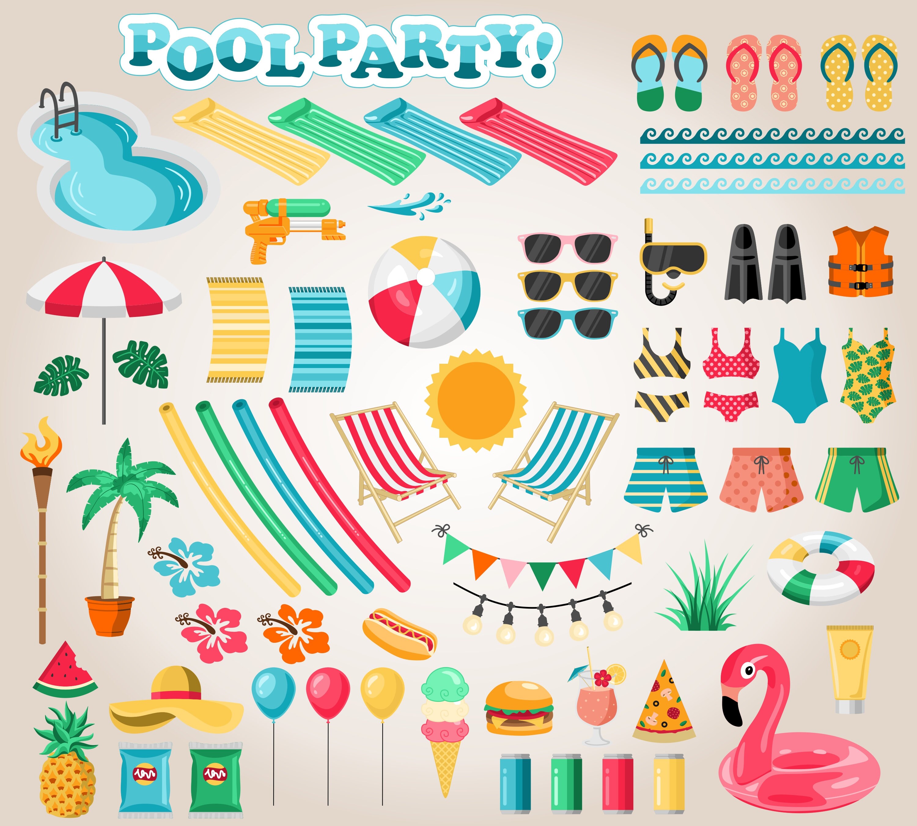 Pool Party Clipart, Swimming Clip Art, Backyard Party, Patio, SVG PNG ...