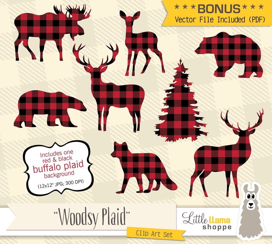 Buffalo Plaid Clipart, Animal Silhouette Clip Art, Vector Lumberjack ...