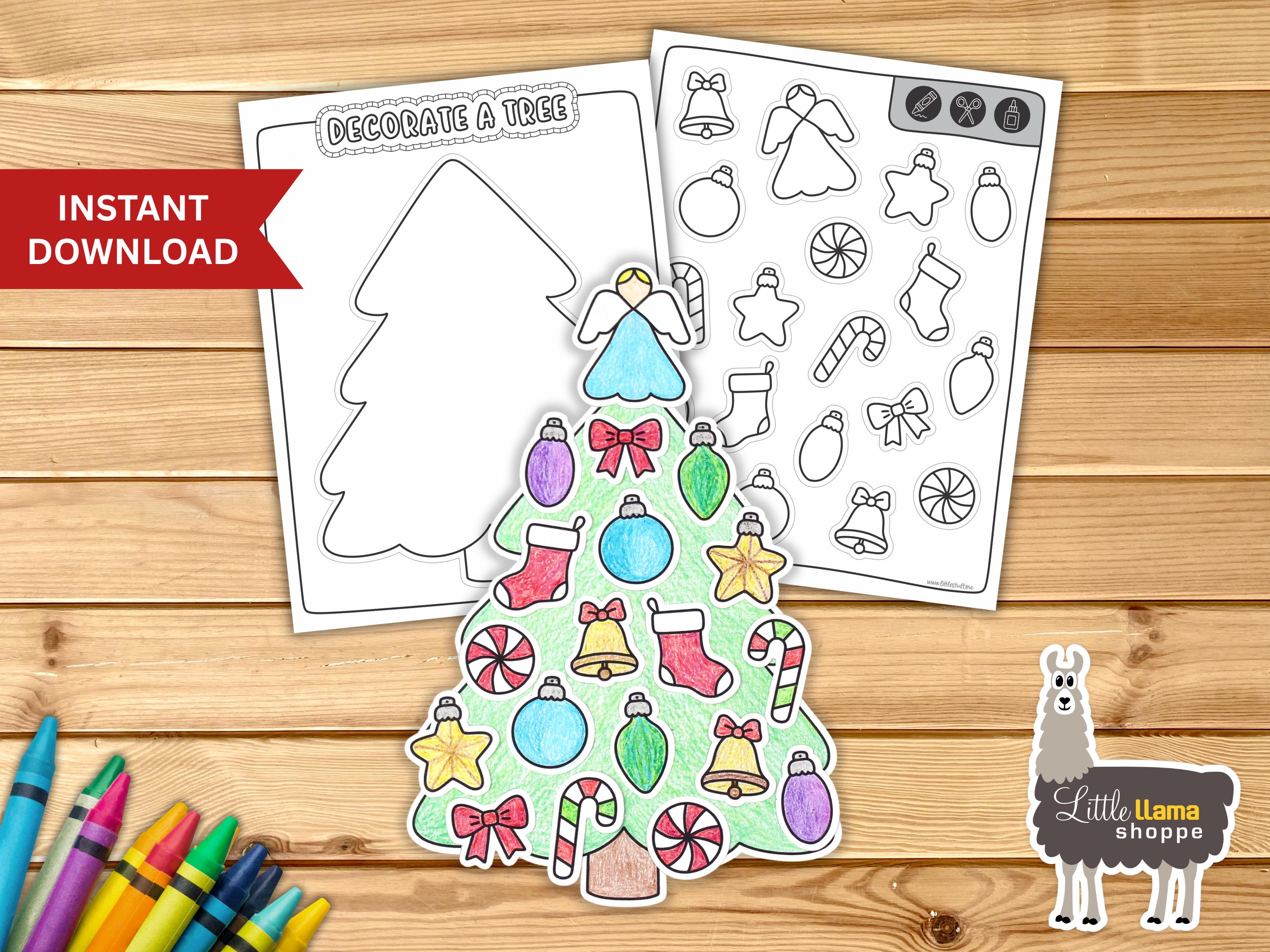 Decorate a Christmas Tree Printable Craft | Kids Coloring, Cut-and ...