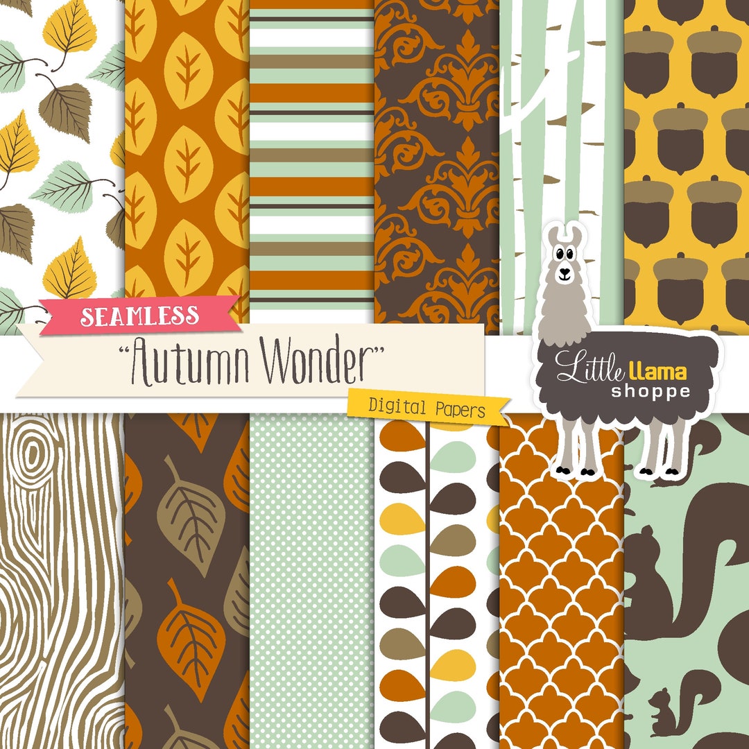 Seamless Autumn Digital Paper: Woodland Fall Patterns (digital Download ...
