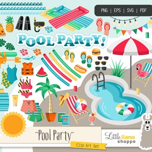 Pool Party Clipart, Swimming Clip Art, Backyard Party, Patio, SVG PNG ...
