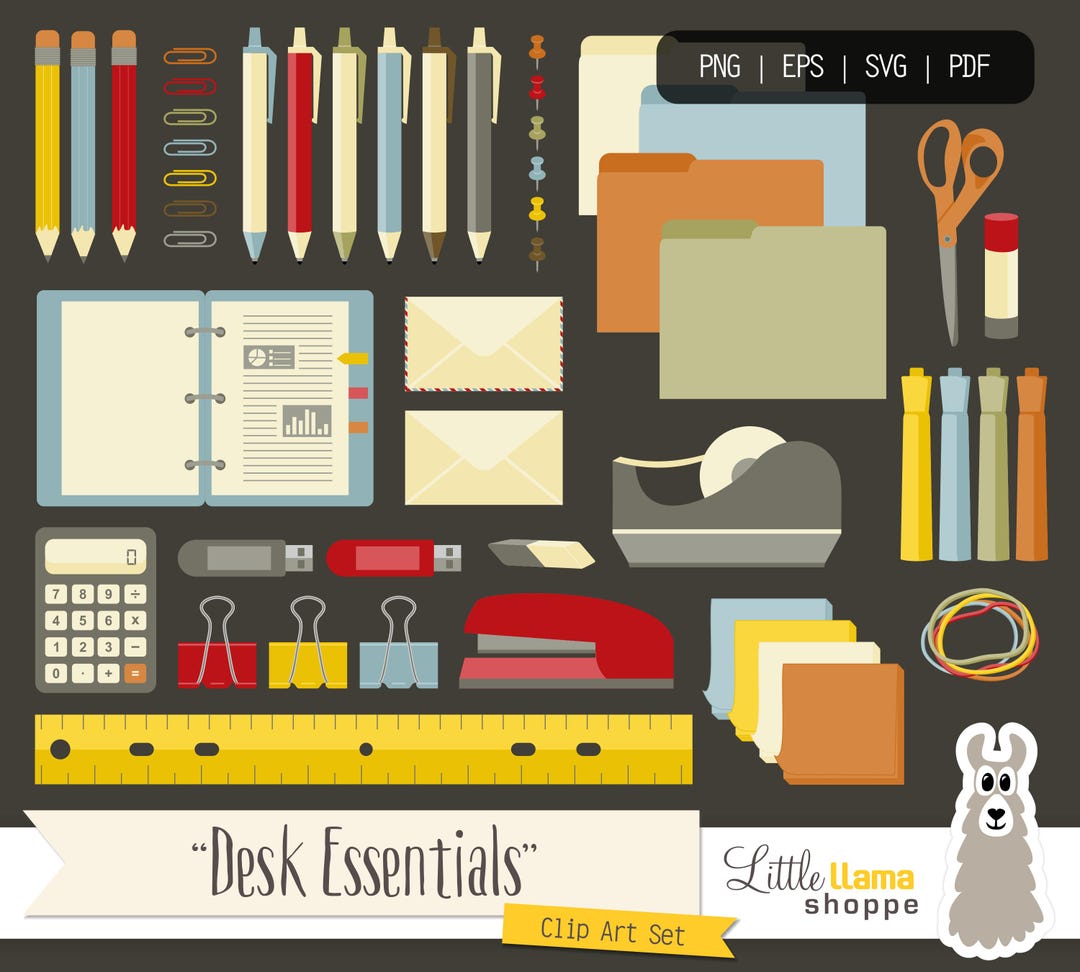 Office Supplies Clip Art SVG and PNG, School Clipart, Desk Essentials ...