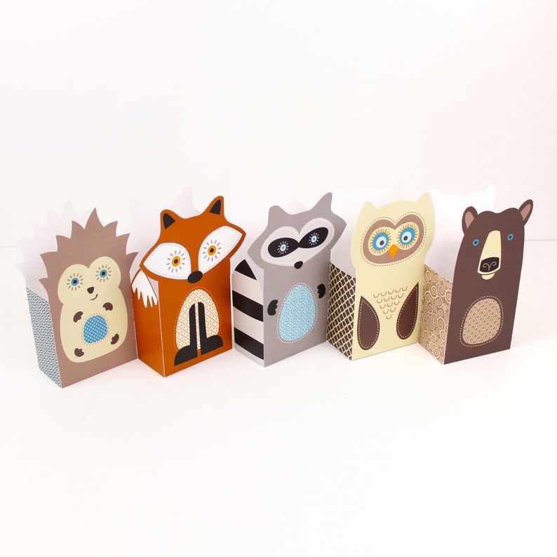 Woodland Animal Favor Boxes: Fox, Owl, Bear, Raccoon (printable PDF ...