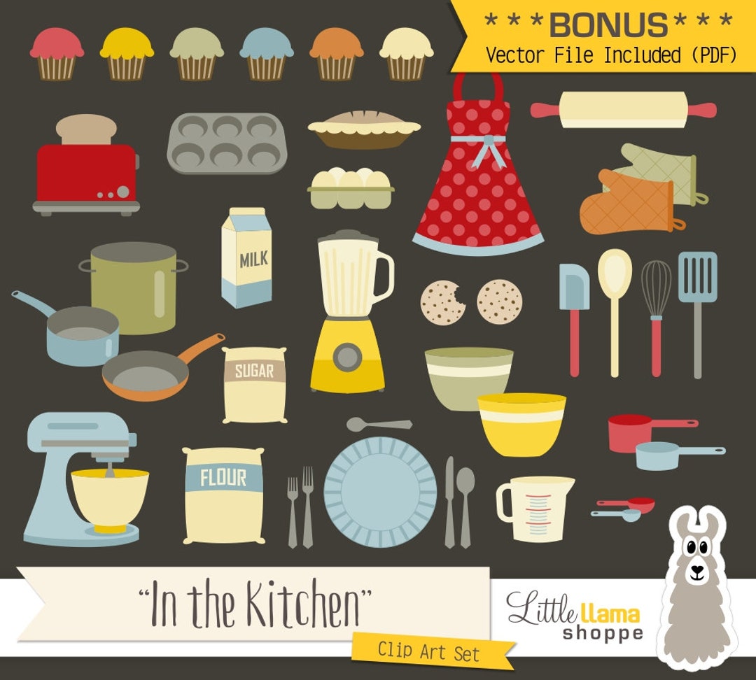 Kitchen Clipart, Baking and Cooking Clip Art Set, Vector PDF Format and ...
