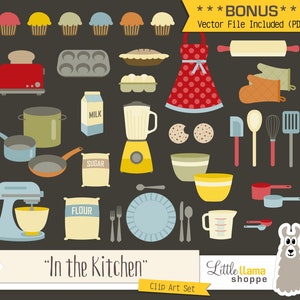 Kitchen Clipart, Baking and Cooking Clip Art Set, Vector PDF Format and ...