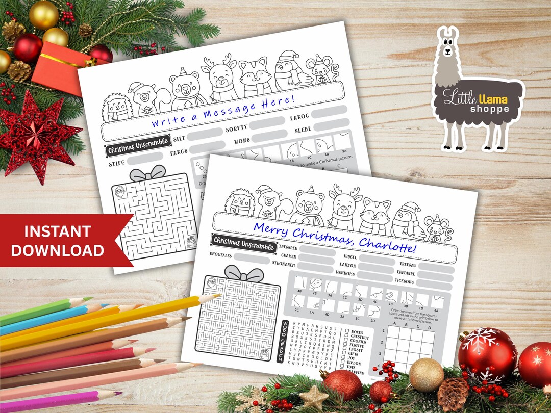 Christmas Activity Placemats | Kids Coloring, Maze, Puzzles (PDF) - Etsy