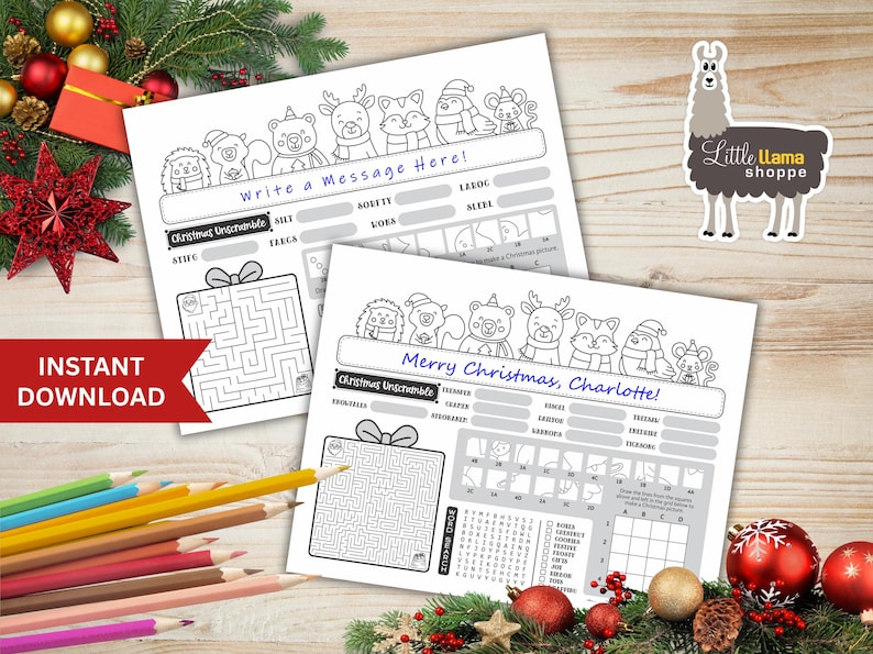Christmas Activity Placemats for Kids | Word Scramble, Maze, Word ...