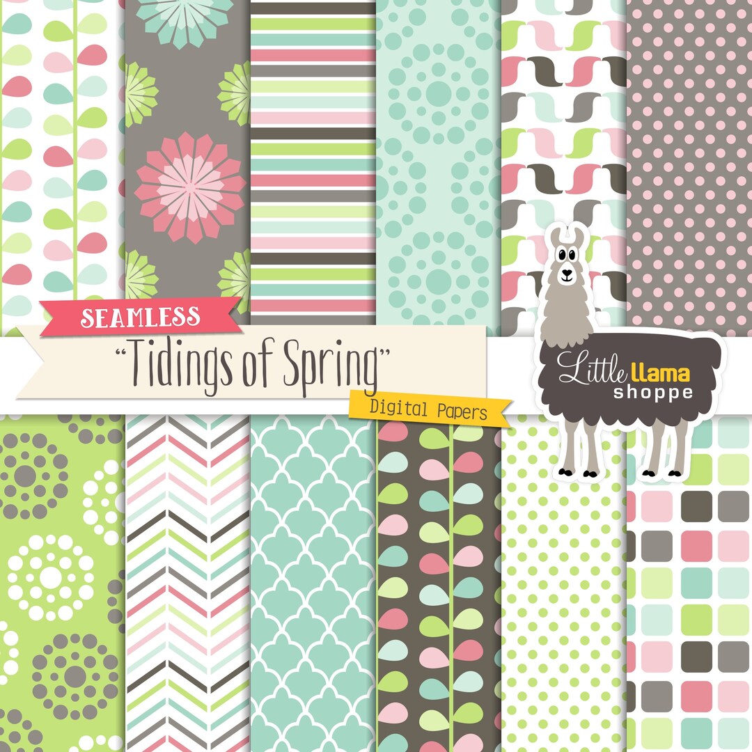 Spring Digital Paper Set: Pastel Seamless Patterns (digital Download ...