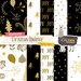 Christmas Digital Paper Black and Gold Leaf Patterns Stars - Etsy