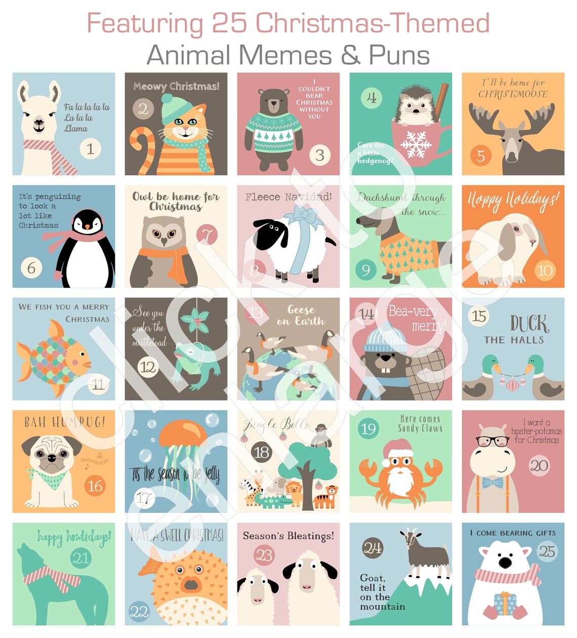 Advent Calendar for Kids, Funny Animal Memes, Christmas Themed Animal ...