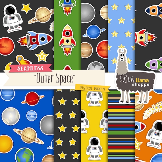 Digital Paper Planets Outer Space Astronaut Rockets - Etsy
