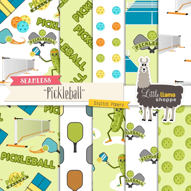 Pickleball Digital Paper: Seamless Surface Patterns (12x12, JPG ...