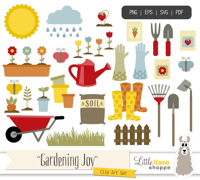 Gardening Clipart SVG PNG, Spring Clipart, Yard Work Clip Art ...