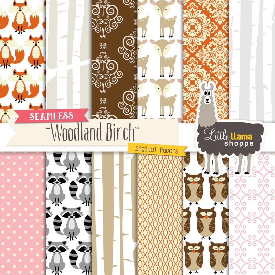 Woodland Animals Digital Paper: Birch Forest Patterns (digital Download ...