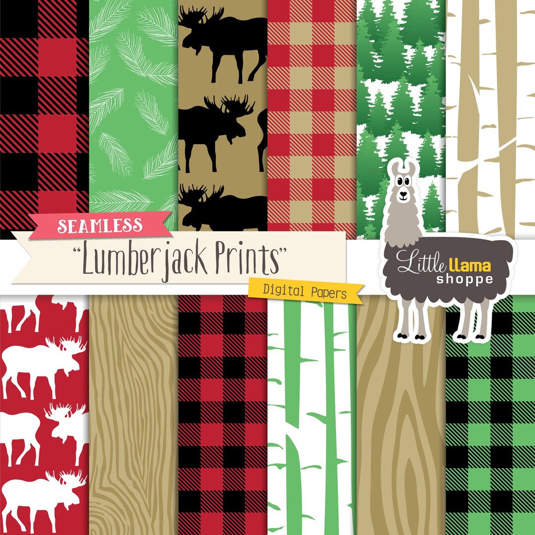 Lumberjack Digital Paper: Buffalo Plaid, Seamless Forest Pattern ...