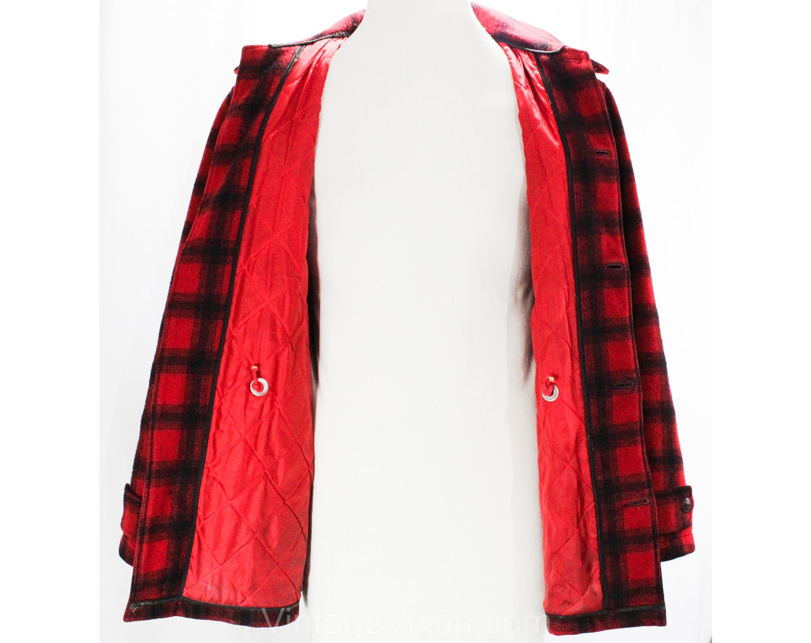 Men's Large Red Buffalo Plaid Jacket - 1950s Long Sleeve Lumberjack ...