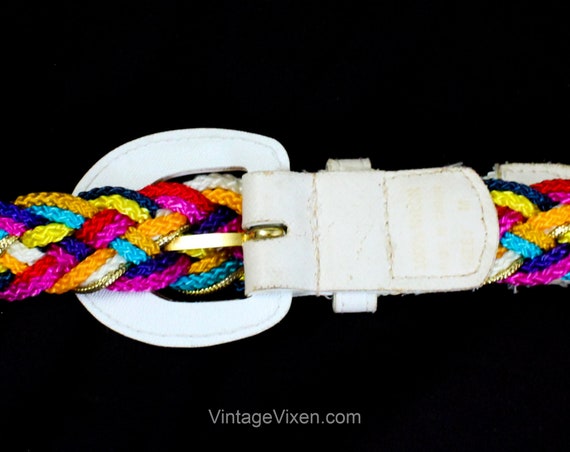 1980s Rainbow Belt - Vintage 80s Woven Rope Belt - Me… - Gem