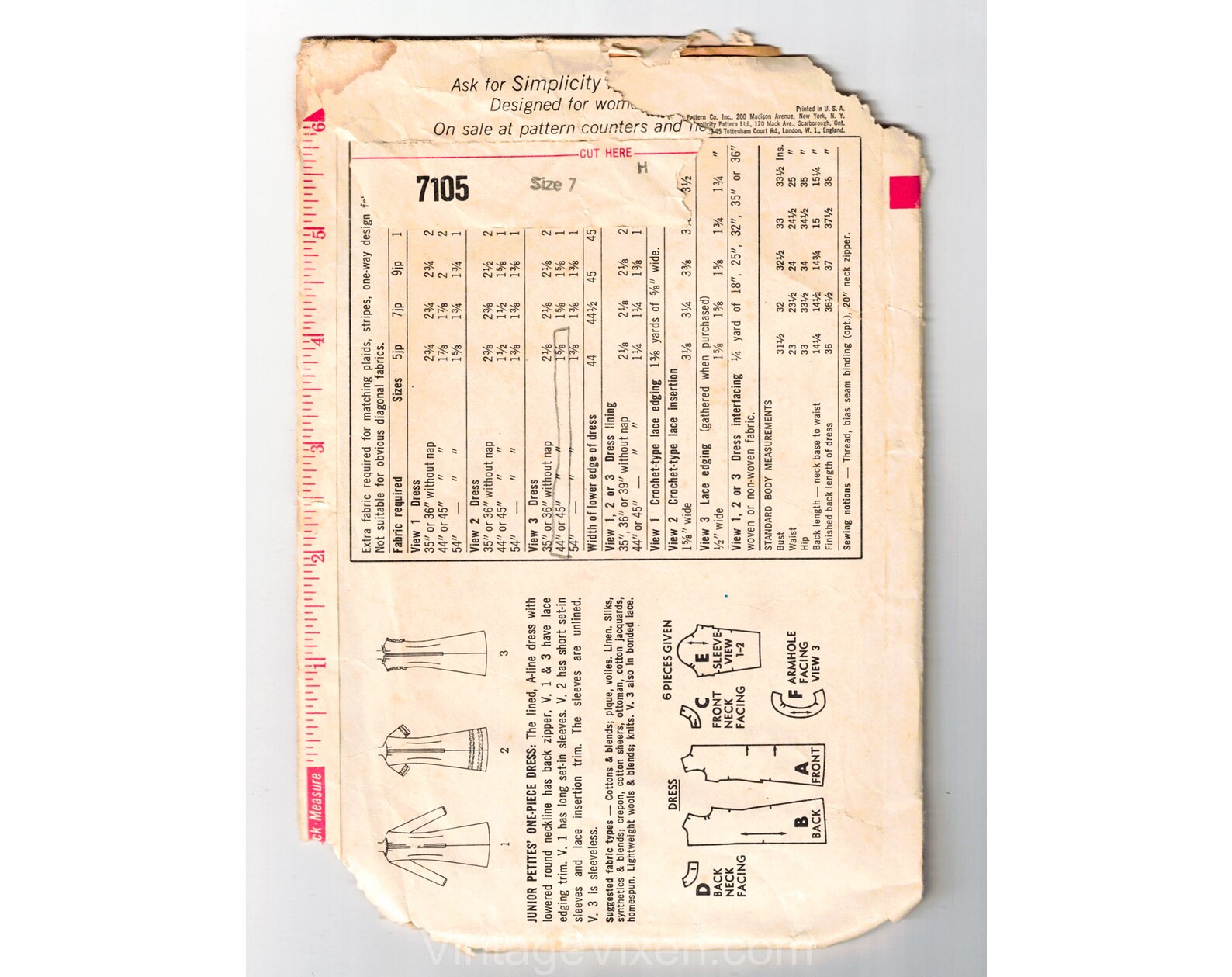 1967 Dress Sewing Pattern - 60s Junior Petite Mini Dress - Sleeveless ...
