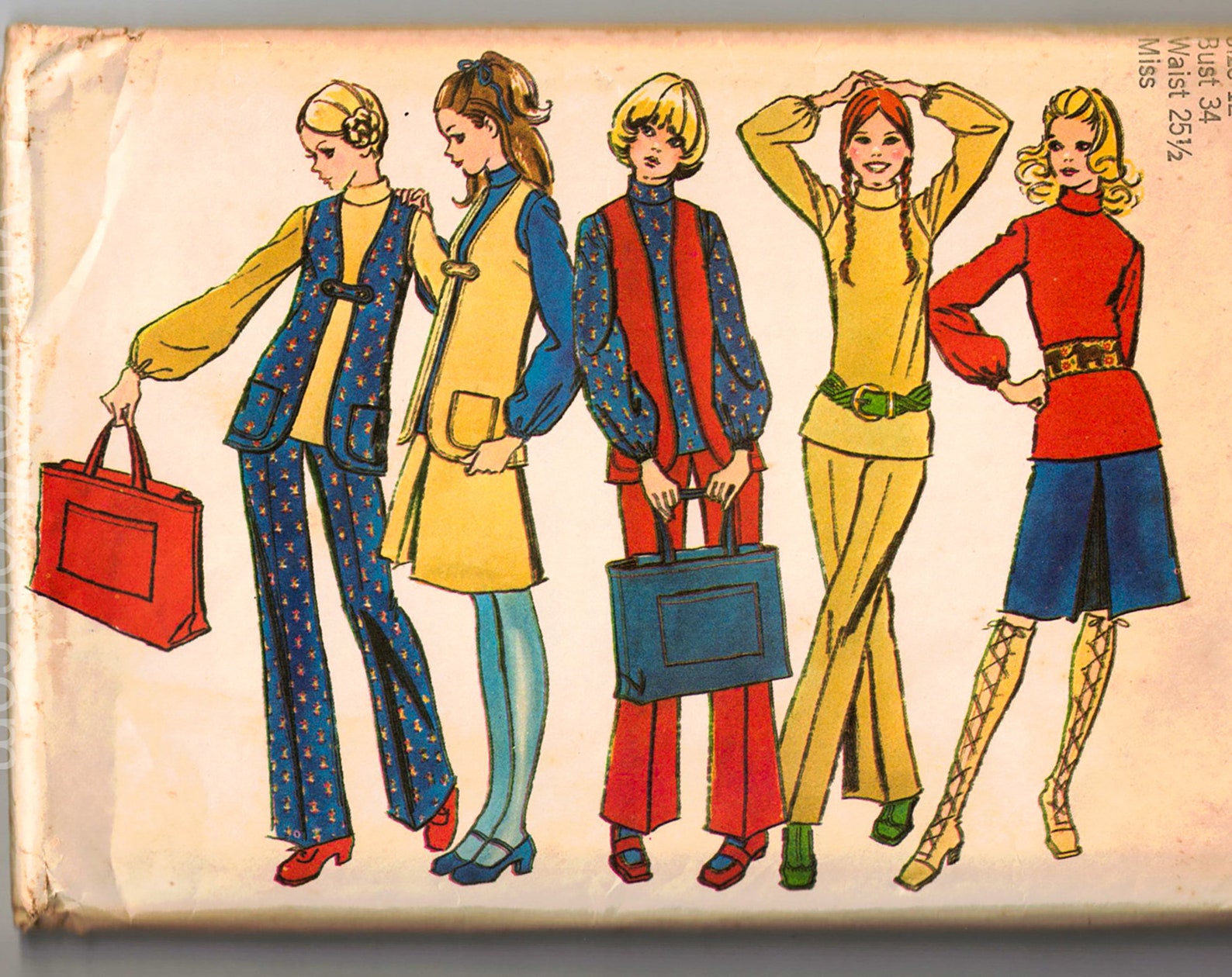 1971 Pant Suit Sewing Pattern - 70s Misses Long Sleeve Top Vest Skirt ...