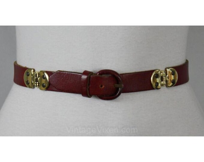 1950s Garnet Leather Belt With Brass Hinges Size 5/6 Belt Accessories ...