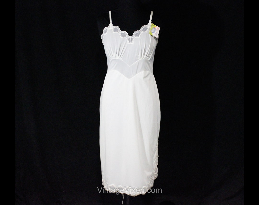 Vintage Full Slip - 1940s 50s White Nylon Tricot Lingerie - 50s Fancy ...