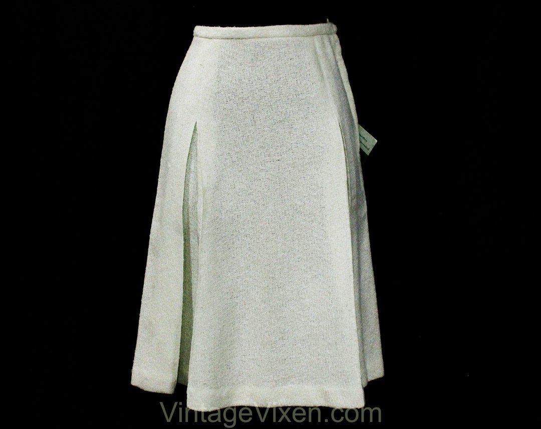 Wool Office Skirt - 1960s Palest Green Tweed Pleated Business Wear - XS ...