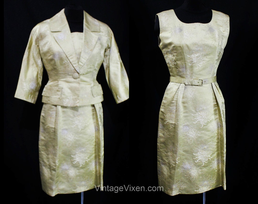 XS 1950s Evening Suit - Gorgeous Gold and Silver Dress & Jacket Set ...